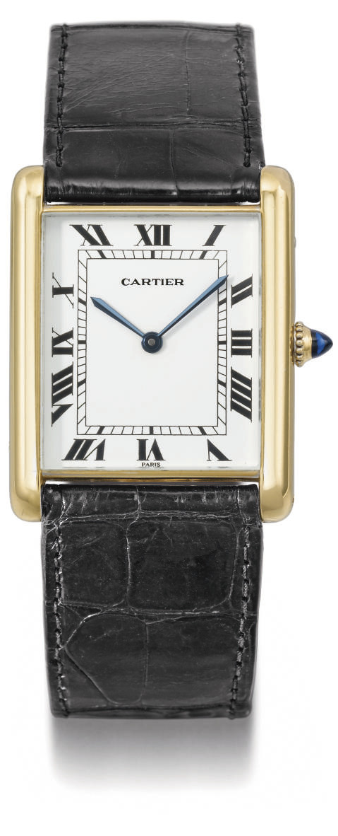 Cartier. A fine and large 18K gold automatic rectangular wristwatch