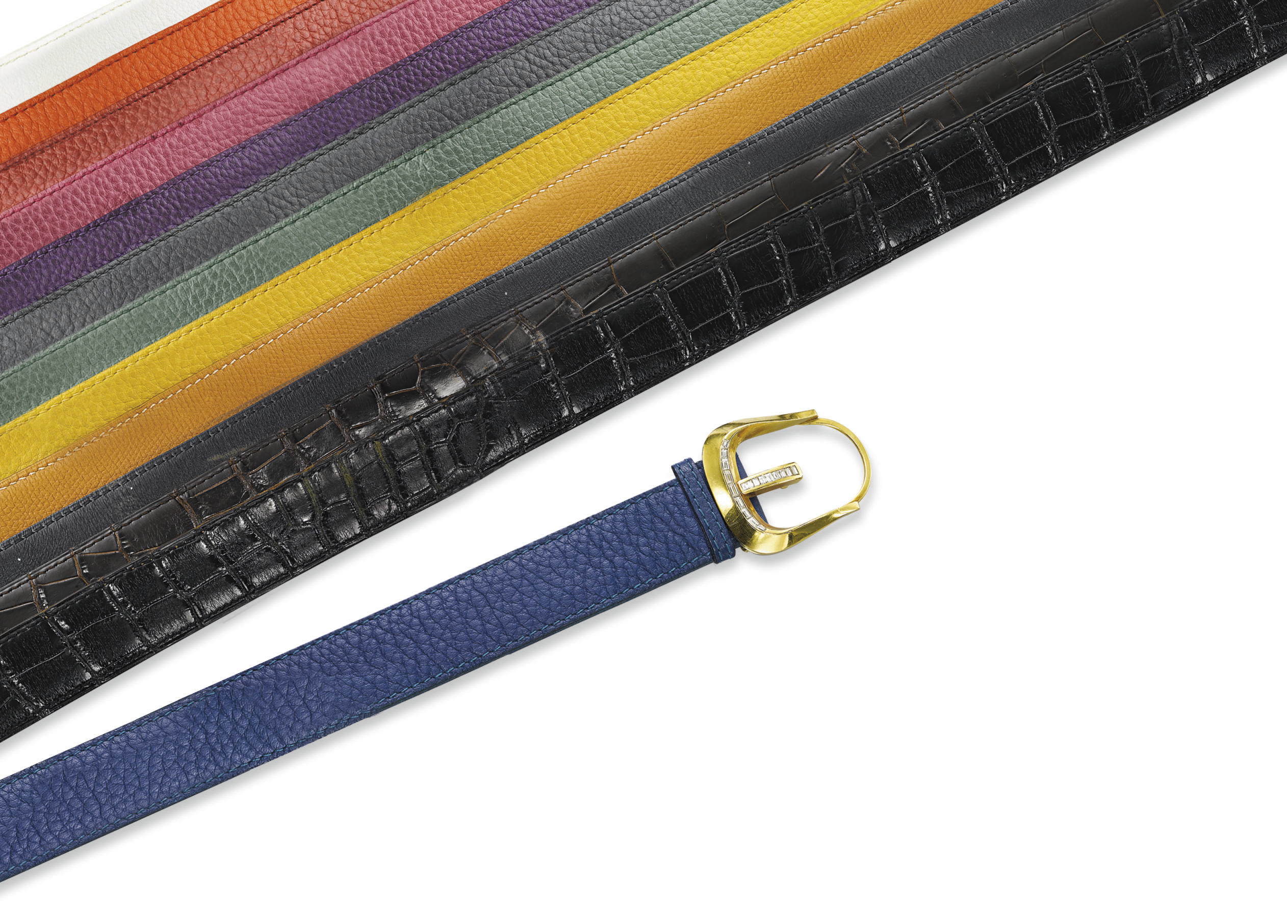 A SET OF GOLD, DIAMOND AND LEATHER BELTS, BY VAN CLEEF & ARPELS