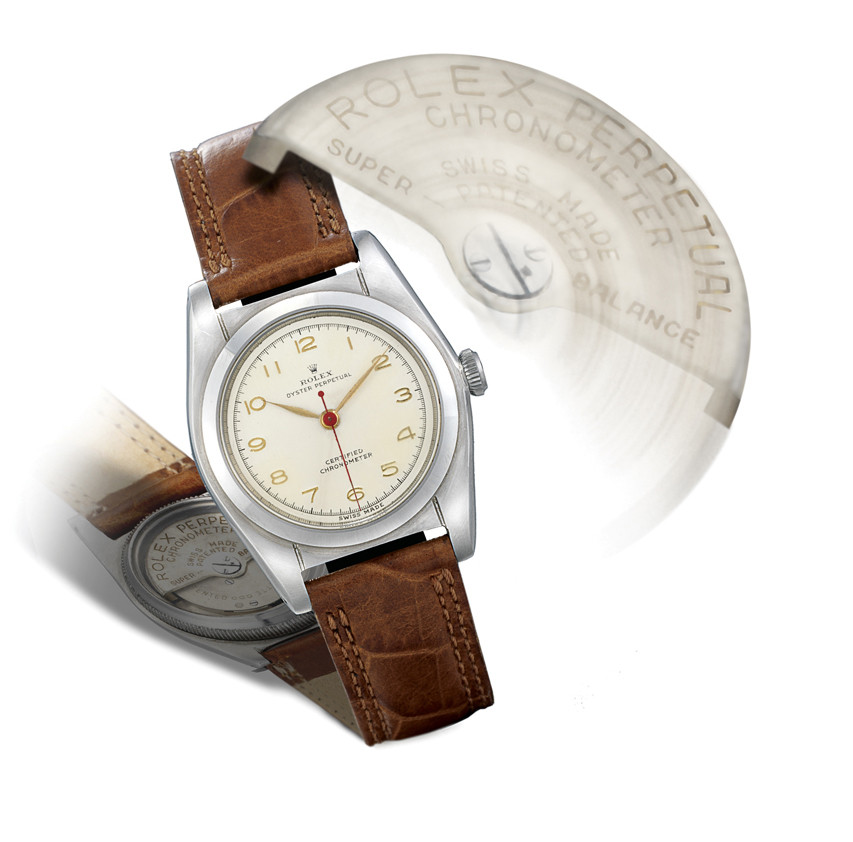 ROLEX, "OYSTER PERPETUAL" BUBBLE BACK STAINLESS STEEL SELF-WINDING ...