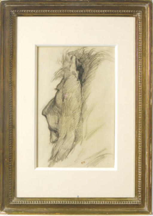 Pierre Andrieu (French, 1821-1892) , A lion's head in profile, facing ...