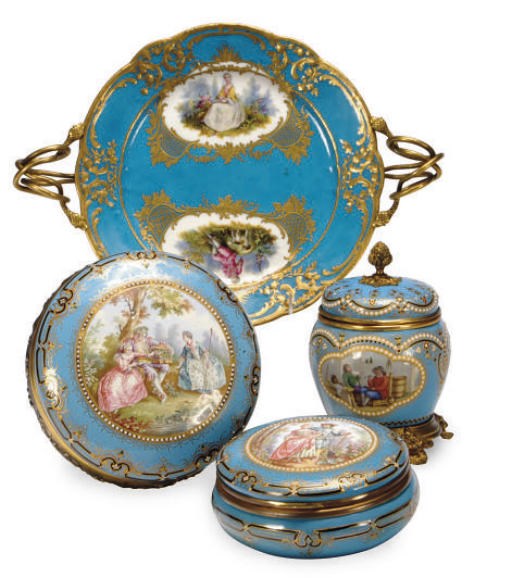 AN ORMOLU-MOUNTED SÈVRES (LATER DECORATED) TURQUOISE-GROUND PORCELAIN ...