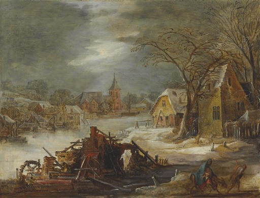 Frans de Momper Antwerp 1603-1660 , A winter landscape with the Flight ...