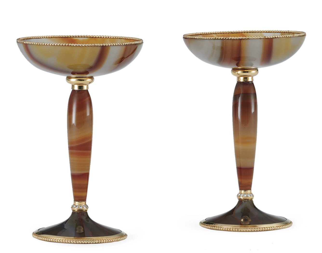 A PAIR OF FRENCH GEM-SET GOLD-MOUNTED AGATE CUPS , MARK OF J. BONDT ...