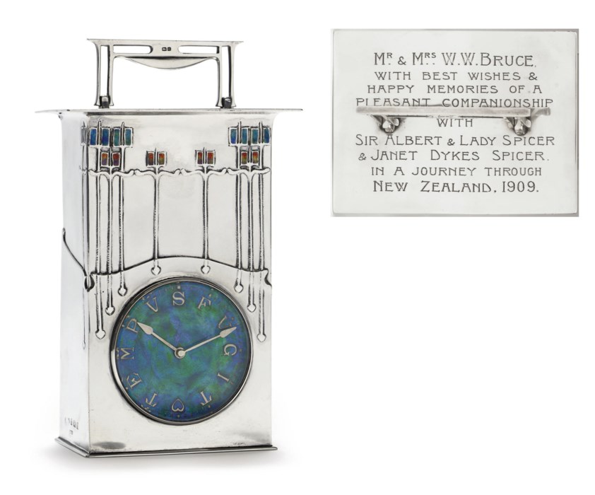 ARCHIBALD KNOX (1864-1933) , 'THE MAGNUS' AN ENAMELED SILVER TABLE ...