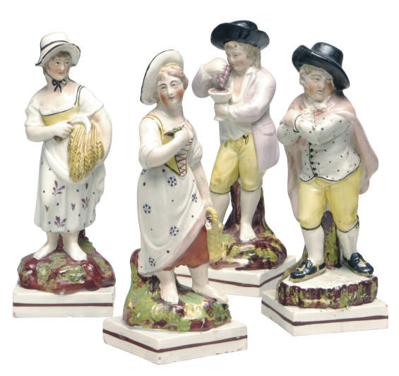 A SET OF FOUR STAFFORDSHIRE PEARLWARE FIGURES OF THE FOUR SEASONS,