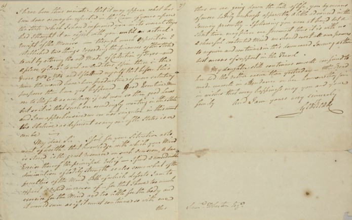 READ, George. Autograph letter signed ("Geo: Reade," with flourish), to ...