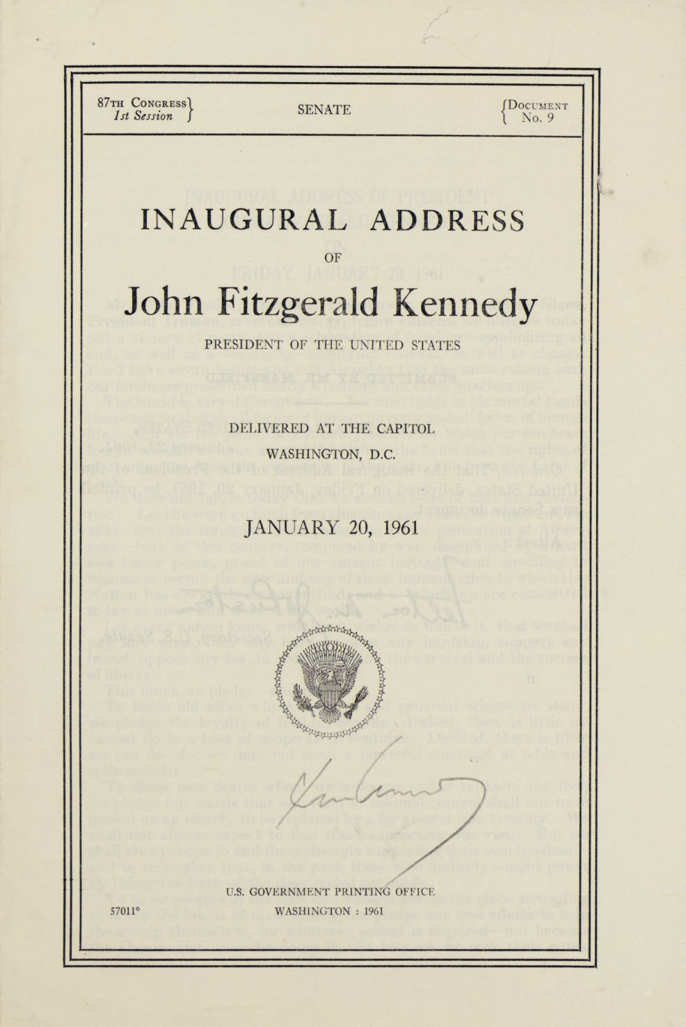 KENNEDY, John F. (1917-1963), President. Inaugural Address of John ...