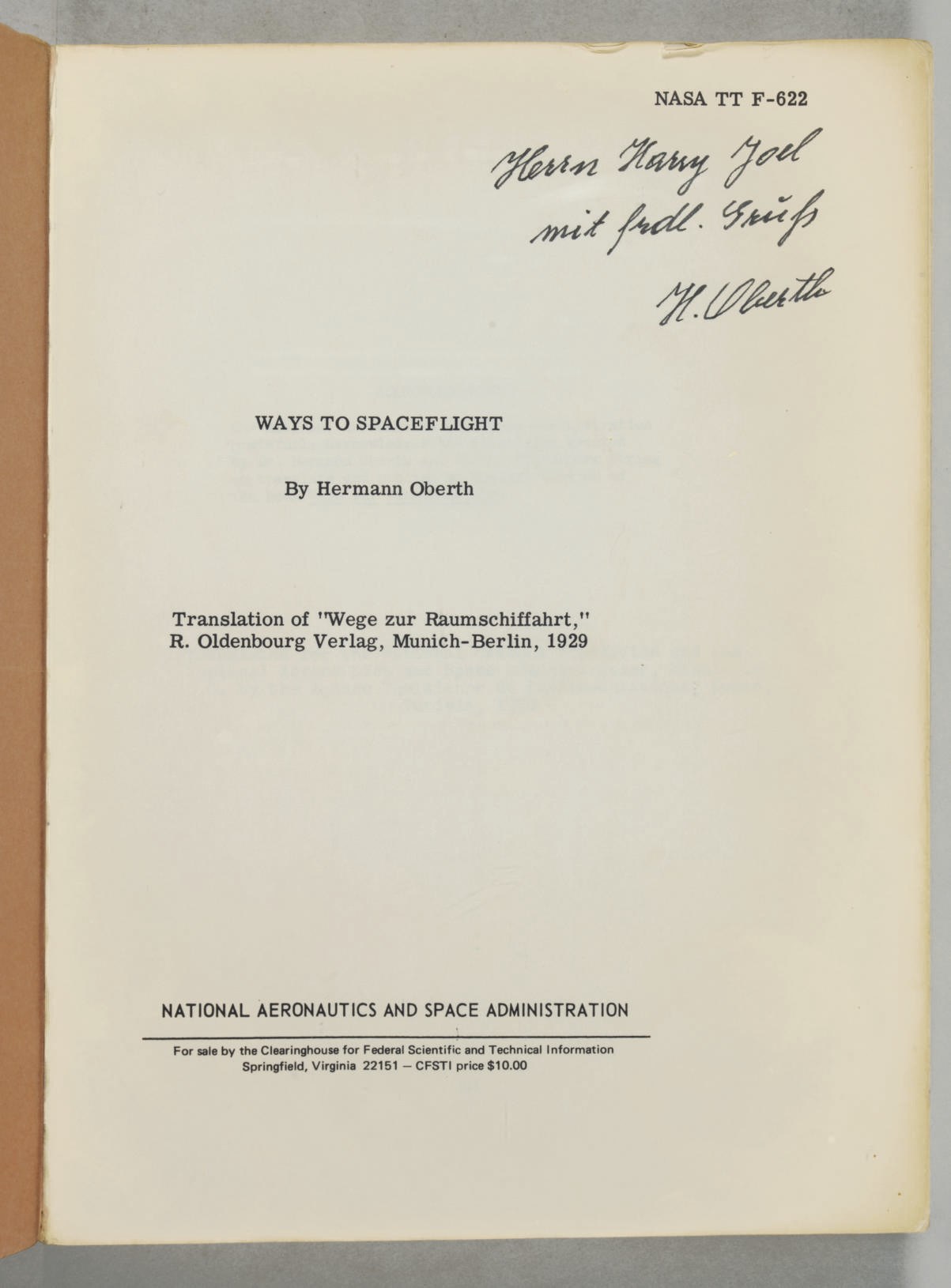 OBERTH, Hermann (1894-1989). Die Rakete zu den Planetenräumen. Munich ...