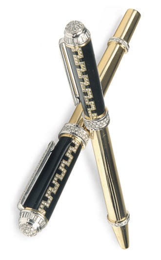 AN 18K GOLD, BLACK LACQUER, AND DIAMOND-INSET WRITING SET, BY CHRISTIAN ...