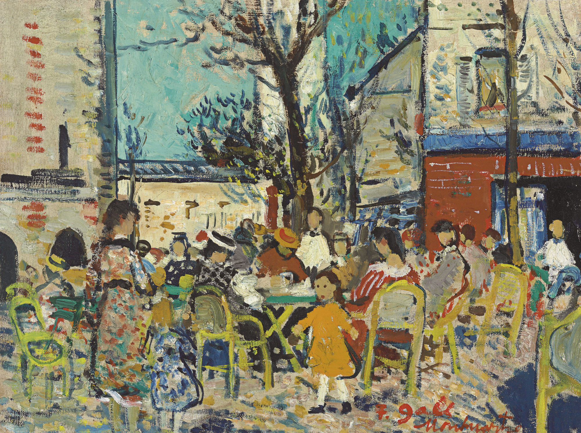Francois Gall (1912-1987) , Un /et/e en famille, Place du Tertre ...