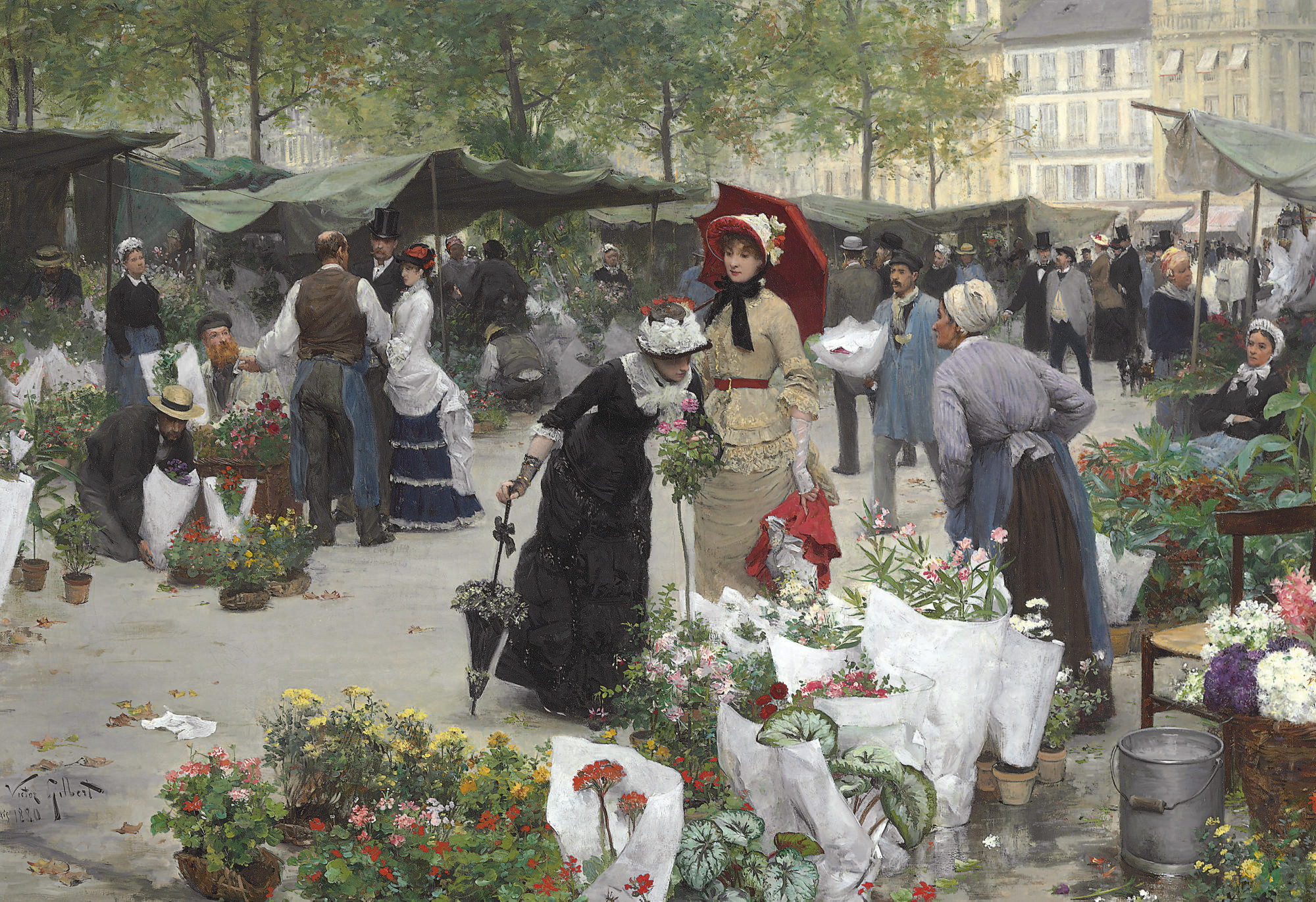 Victor Gabriel Gilbert (French, 1847-1933) , Le marché des fleurs ...