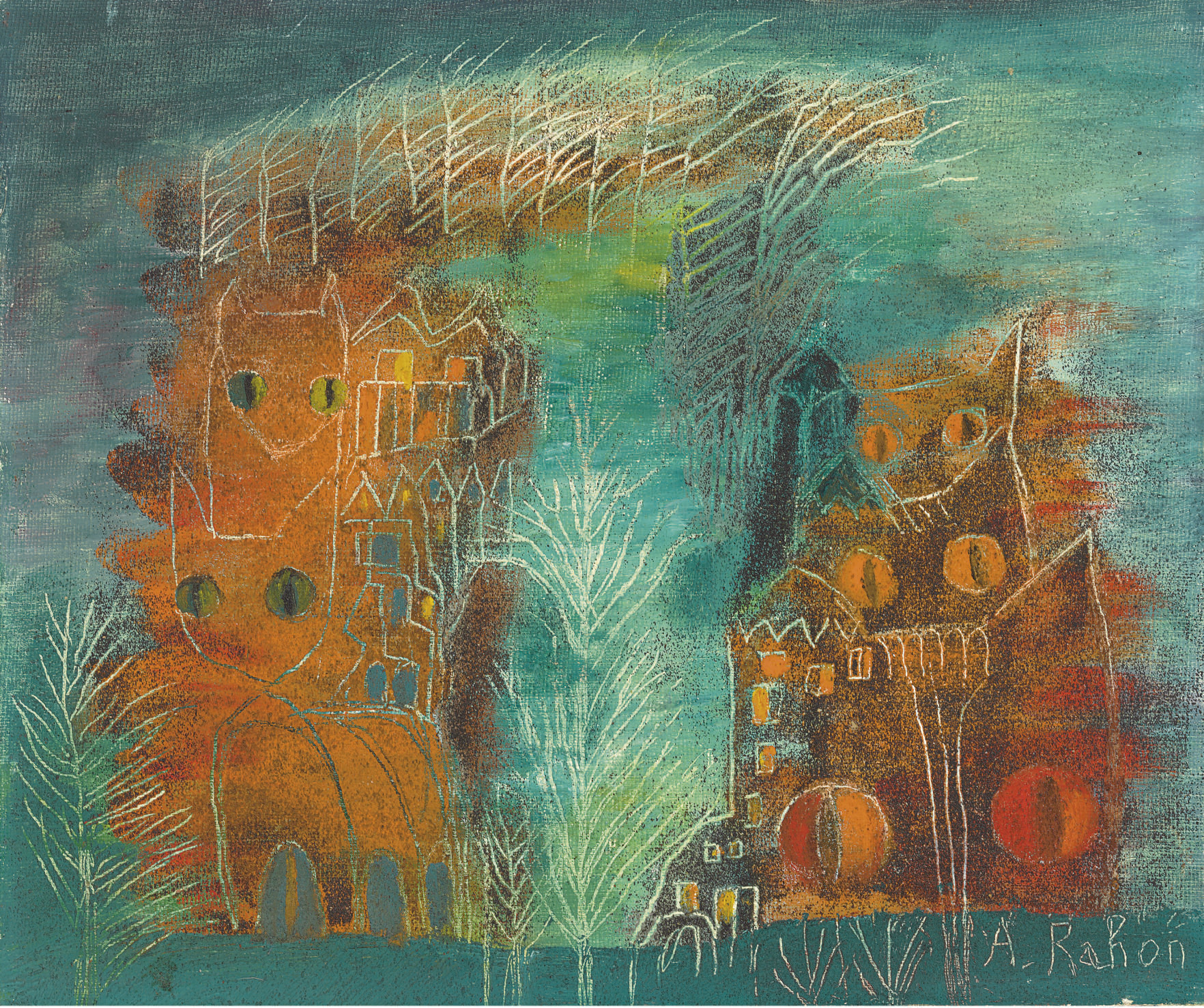 Alice Rahon (French/Mexican 1916-1987) , Gatos en el valle | Christie's