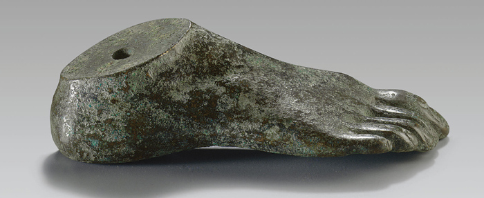 A ROMAN BRONZE RIGHT FOOT