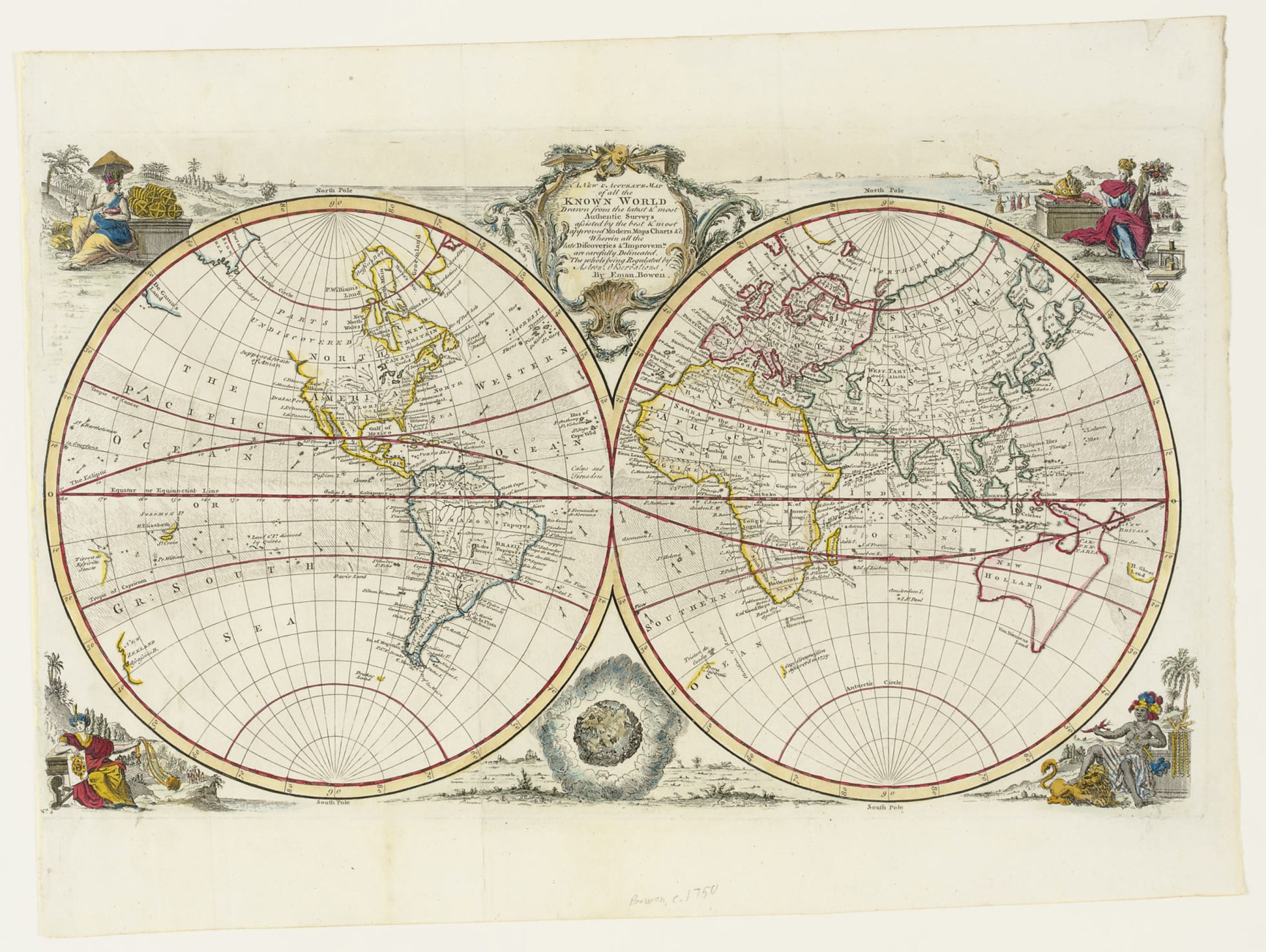 BOWEN, Emanuel (d.1767). A New & Accurate Map of all the Known World ...