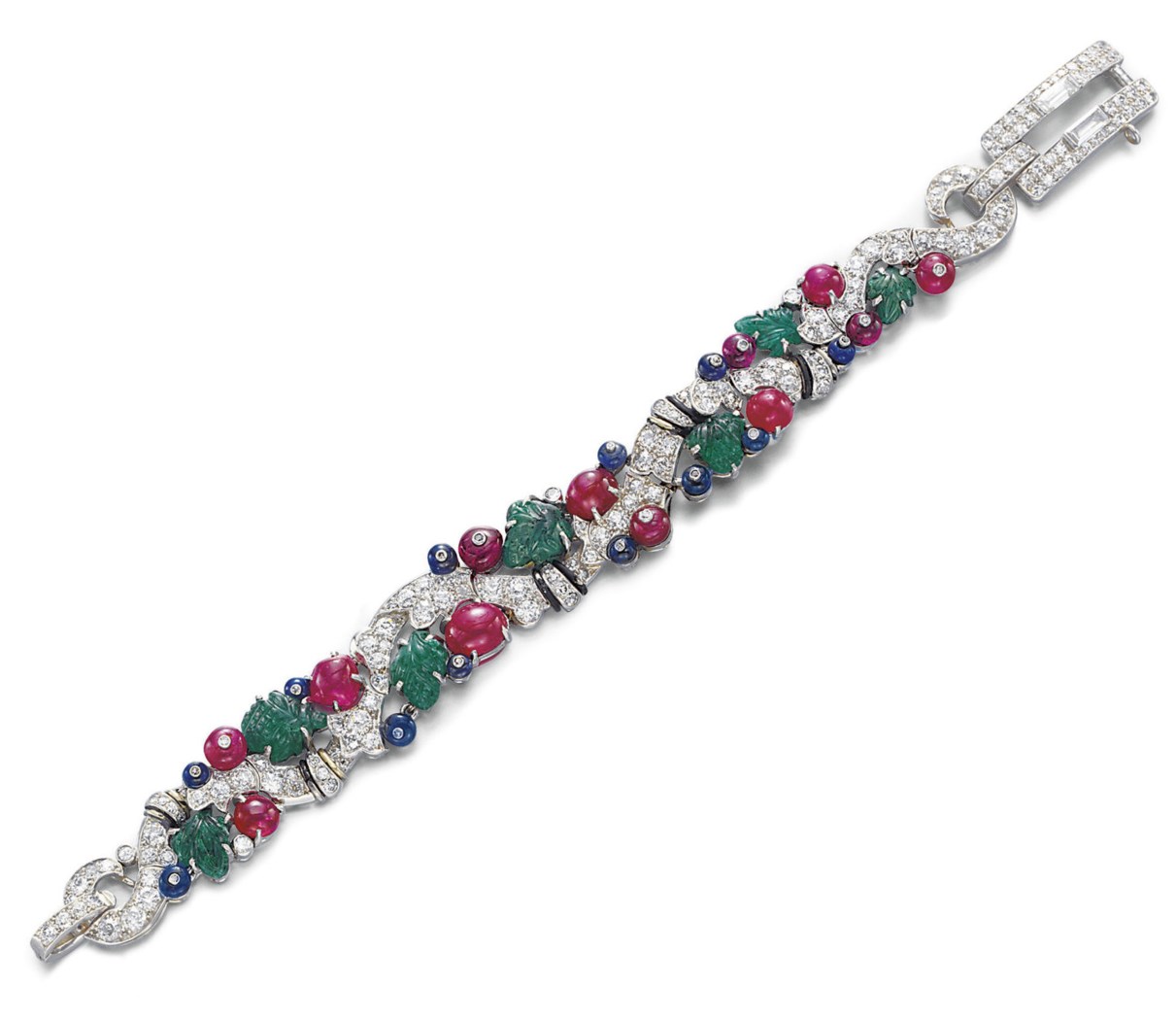 AN ART DECO MULTI-GEM AND DIAMOND "TUTTI FRUTTI" BRACELET, BY CARTIER | Christie's