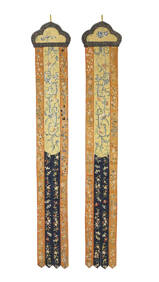 A RARE PAIR OF EMBROIDERED TEMPLE BANNERS , 18TH CENTURY | Christie's