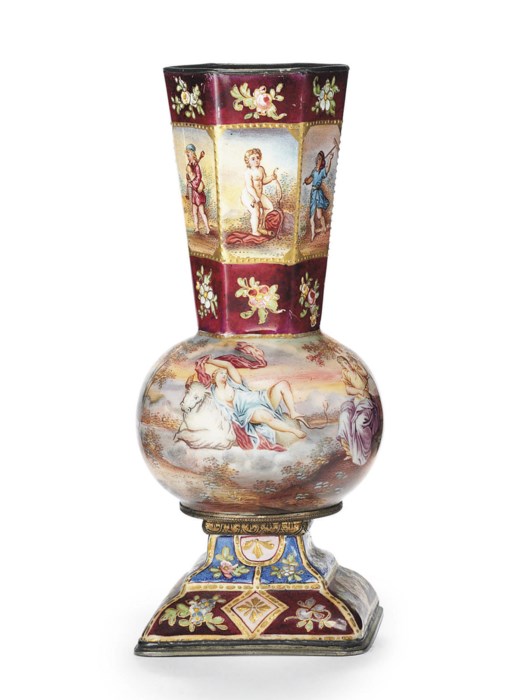 A VIENNESE SILVER AND ENAMEL VASE , MARK OF LUDWIG POLITZER, VIENNA ...