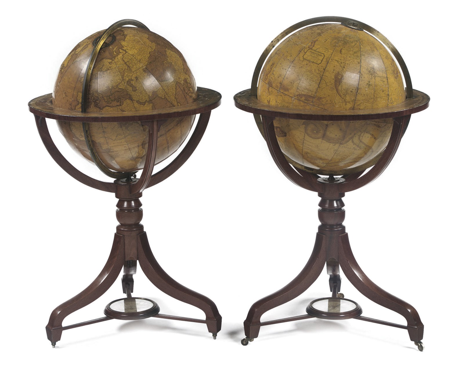 A PAIR OF ENGLISH 20-INCH LIBRARY GLOBES , NEWTON & SON, THE ...