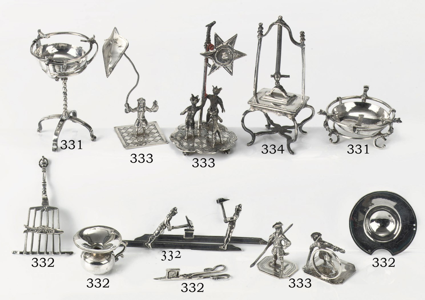 A set of five Dutch silver miniatures