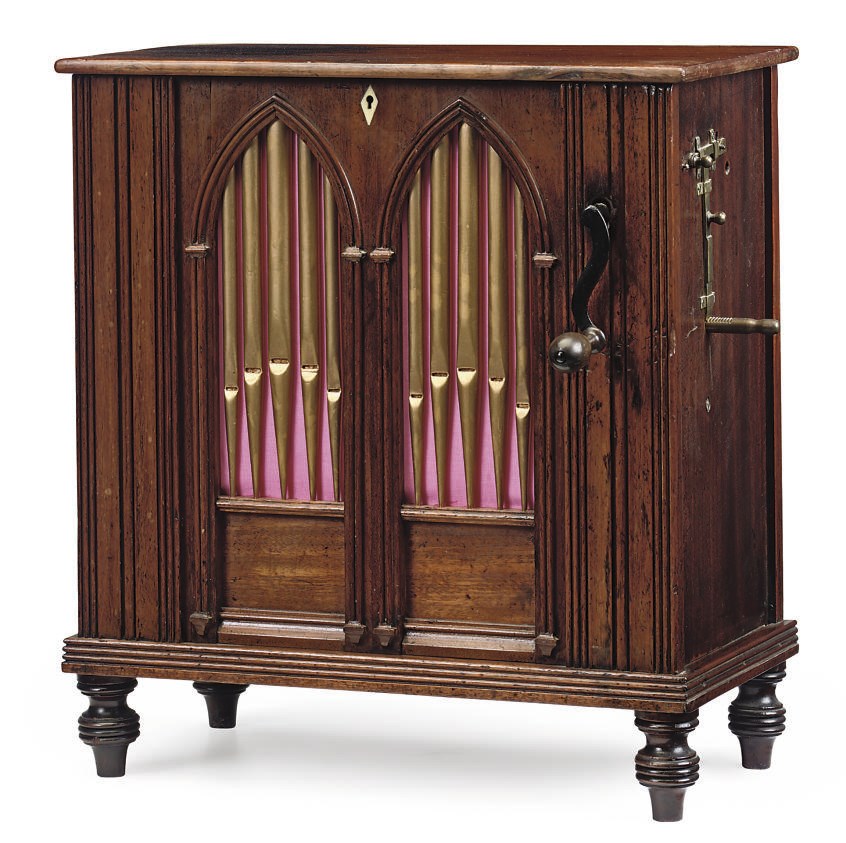 A REGENCY MAHOGANY TABLE-TOP BARREL ORGAN , BY G.GEROCK, CIRCA 1820 ...