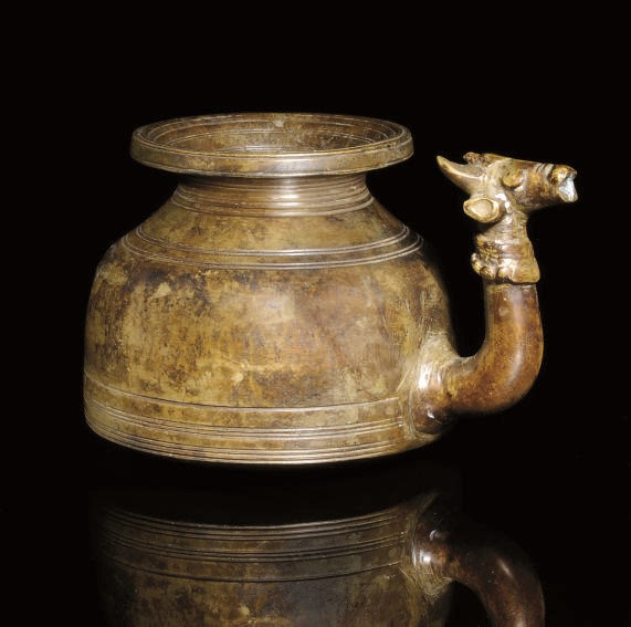 A BRONZE LOTA WITH BULL HEAD SPOUT, DECCAN, 16TH CENTURY OR EARLIER ...