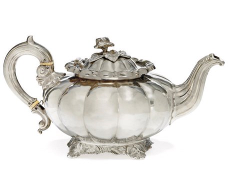 AN INDIAN COLONIAL SILVER TEAPOT , MARK OF HAMILTON AND CO., CALCUTTA ...