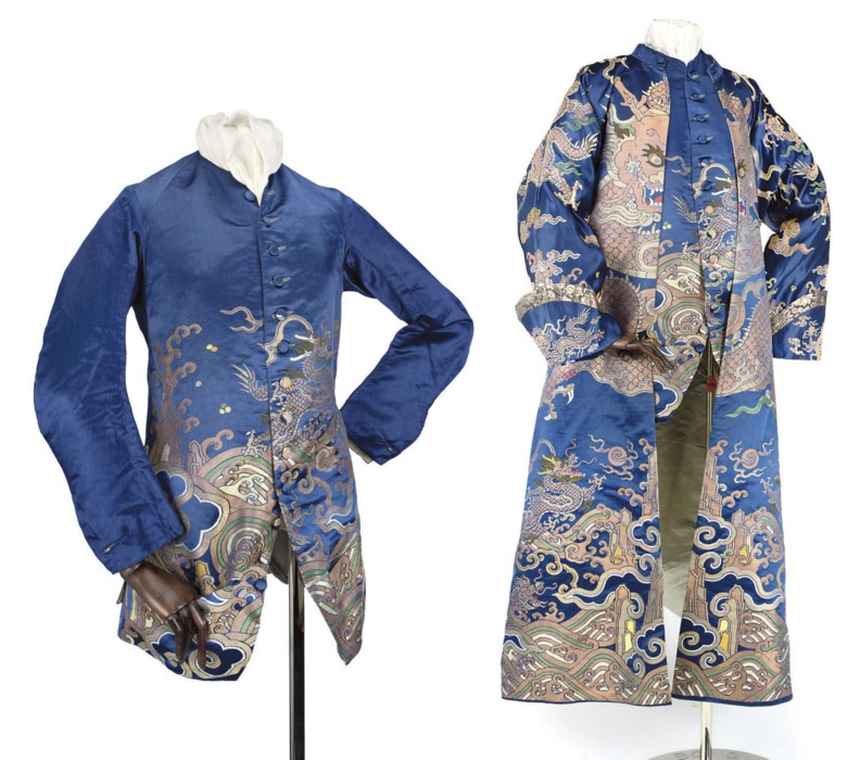 A FINE AND RARE GENTLEMAN'S BANYAN AND WAISTCOAT, MADE UP FROM A DRAGON ...