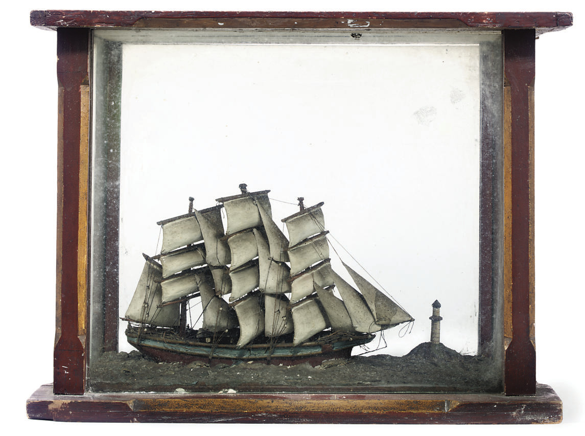 A VICTORIAN WOOD SHIP MODEL IN A WOODEN GLAZED CASE