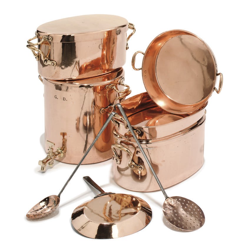 A COLLECTION OF VICTORIAN COPPER COOKING UTENSILS , 19TH CENTURY ...