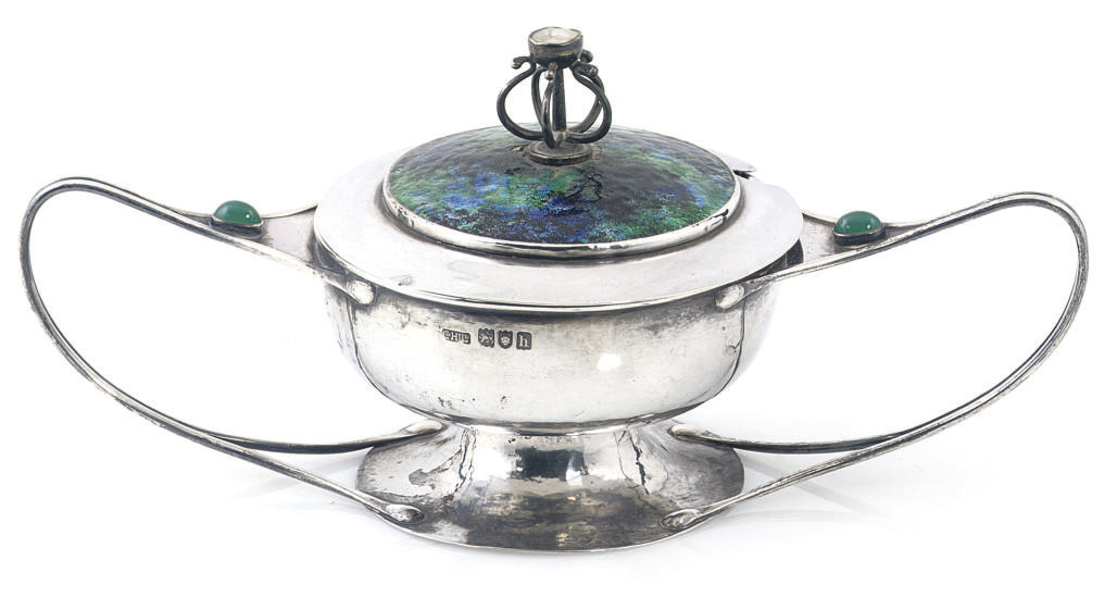 C. R. ASHBEE; GUILD OF HANDICRAFT LTD. , TWIN-HANDLED BOWL AND COVER ...