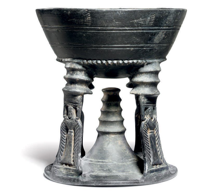 AN ETRUSCAN BUCCHERO WARE CARYATID CHALICE , CIRCA 6TH CENTURY B.C ...
