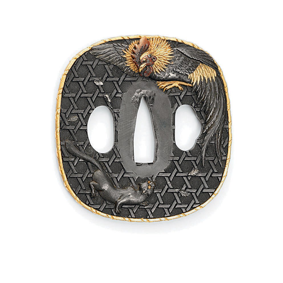 A ROUNDED SQUARE SHAKUDO TSUBA , SIGNED KANSAI KOREYOSHI SAKU, EDO ...