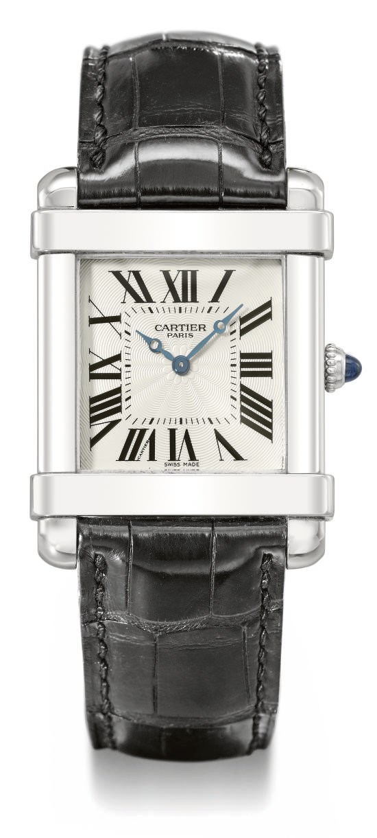 Cartier. A fine and rare platinum square wristwatch , SIGNED CARTIER ...