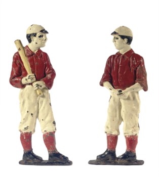 A Pair of Paint-Decorated Cast Iron Baseball Player Andirons , AMERICAN ...