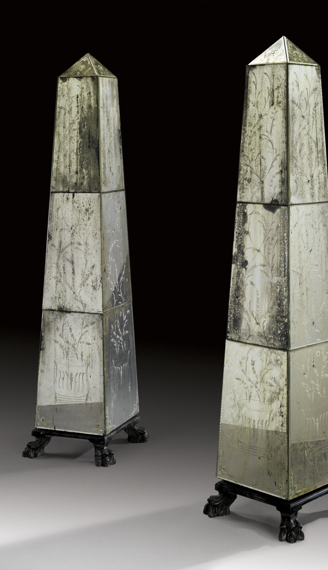 A PAIR OF ETCHED GLASS OBELISKS , MODERN | Christie's