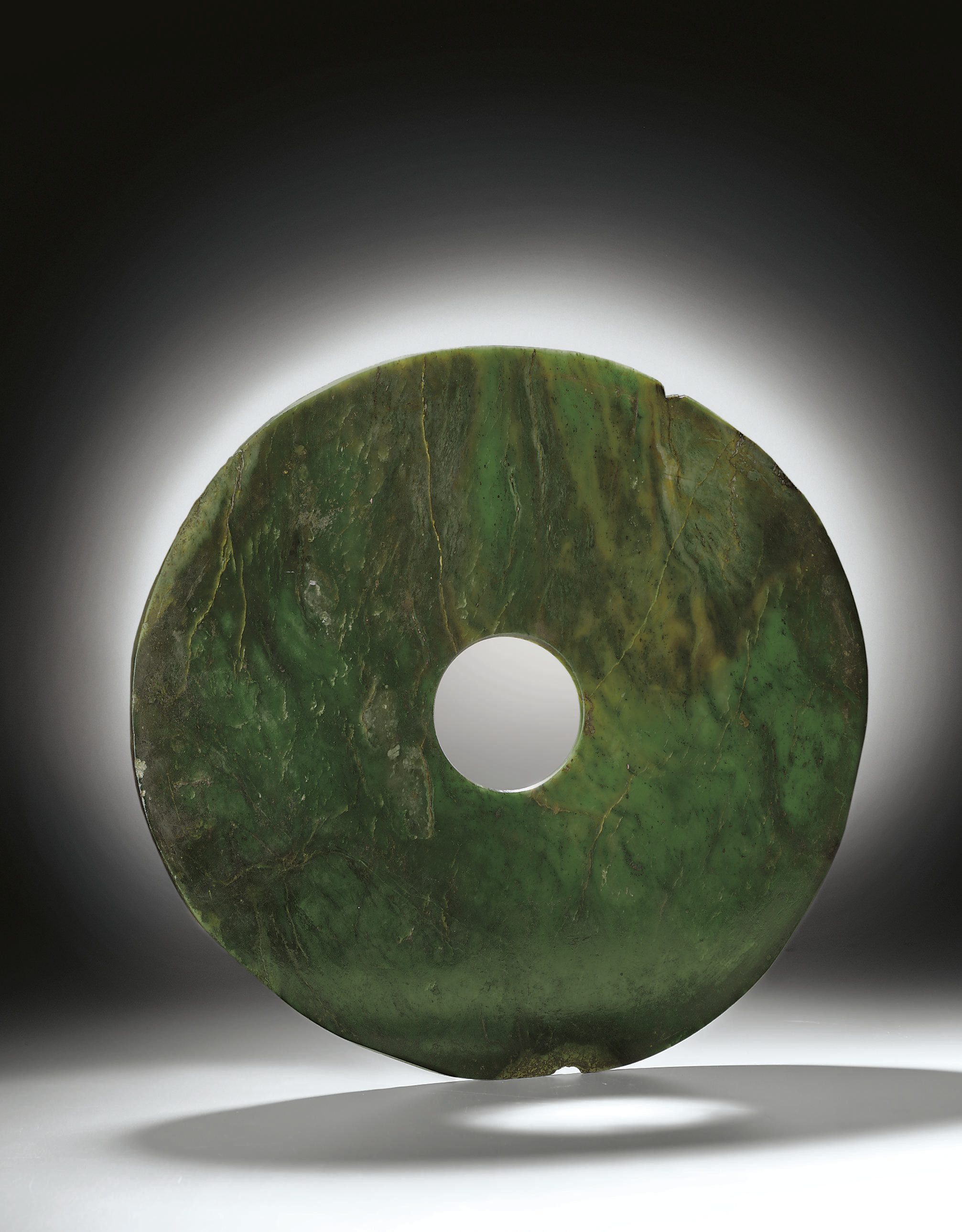A VERY RARE AND UNUSUALLY LARGE DARK GREEN JADE BI , LATE NEOLITHIC ...