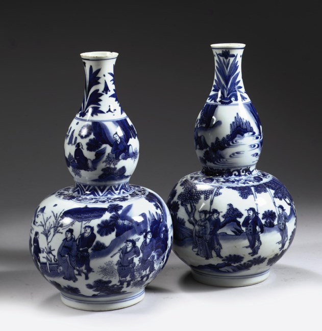 Two Chinese Transitional blue and white double-gourd vases , MID 17TH ...