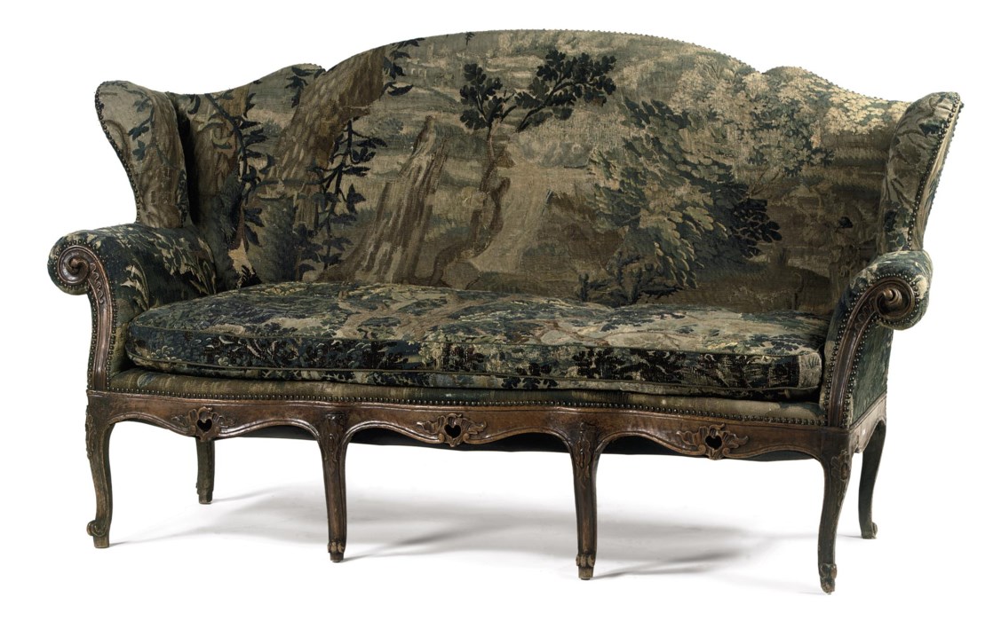 A GERMAN WALNUT SOFA , MID 18TH CENTURY, THE VERDURE TAPESTRY ...