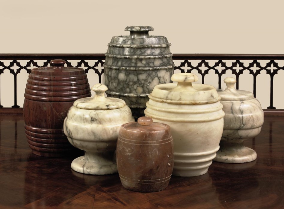 SIX VARIOUS MARBLE AND ALABASTER JARS , LATE 19TH CENTURY | Christie's