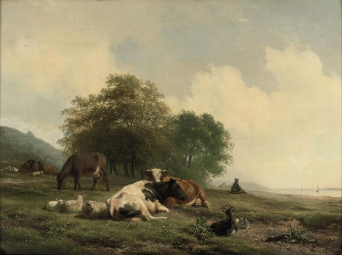 Hendrikus van de Sande Bakhuyzen (1795-1860) , Cattle resting on the ...