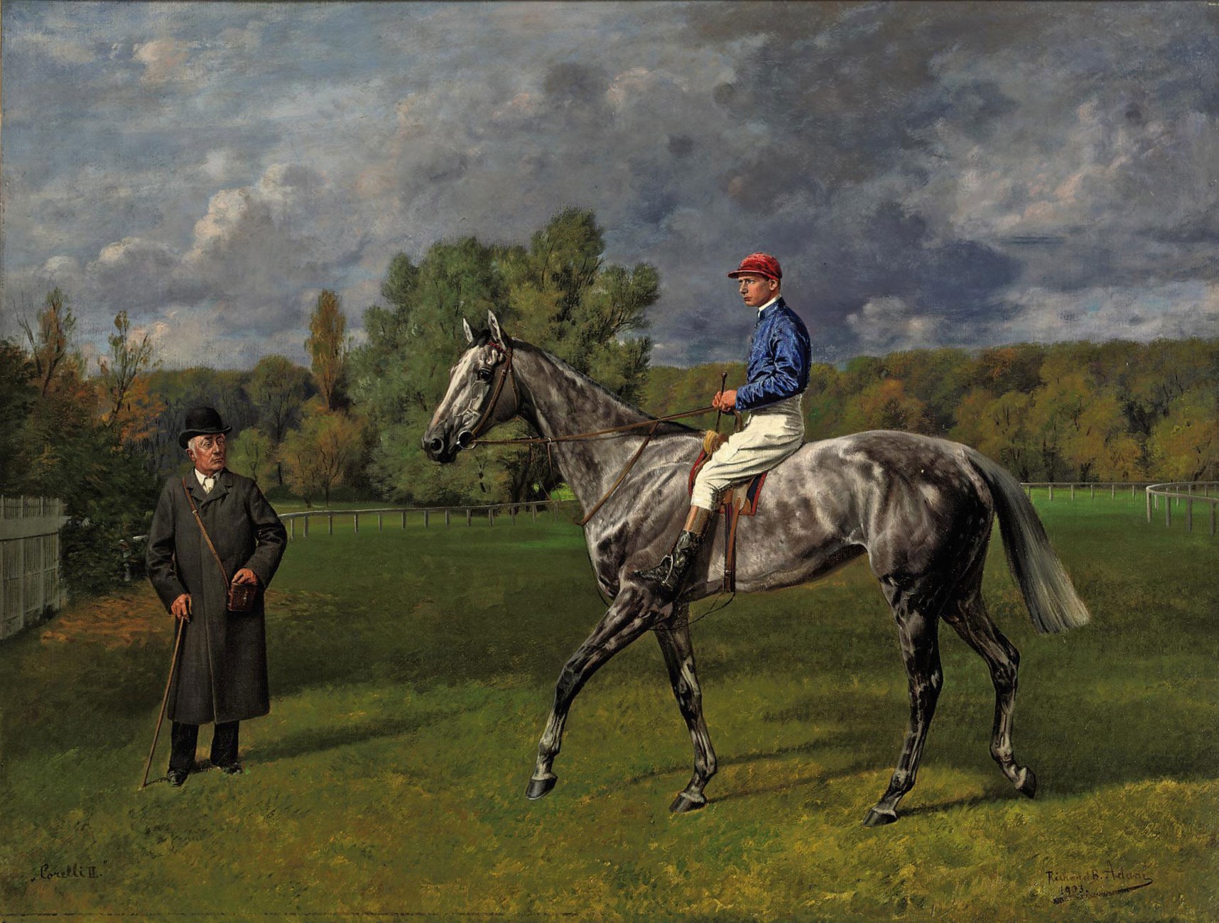 Richard Benno Adam (Munich 1873-1937) , Corelli II with jockey and a ...