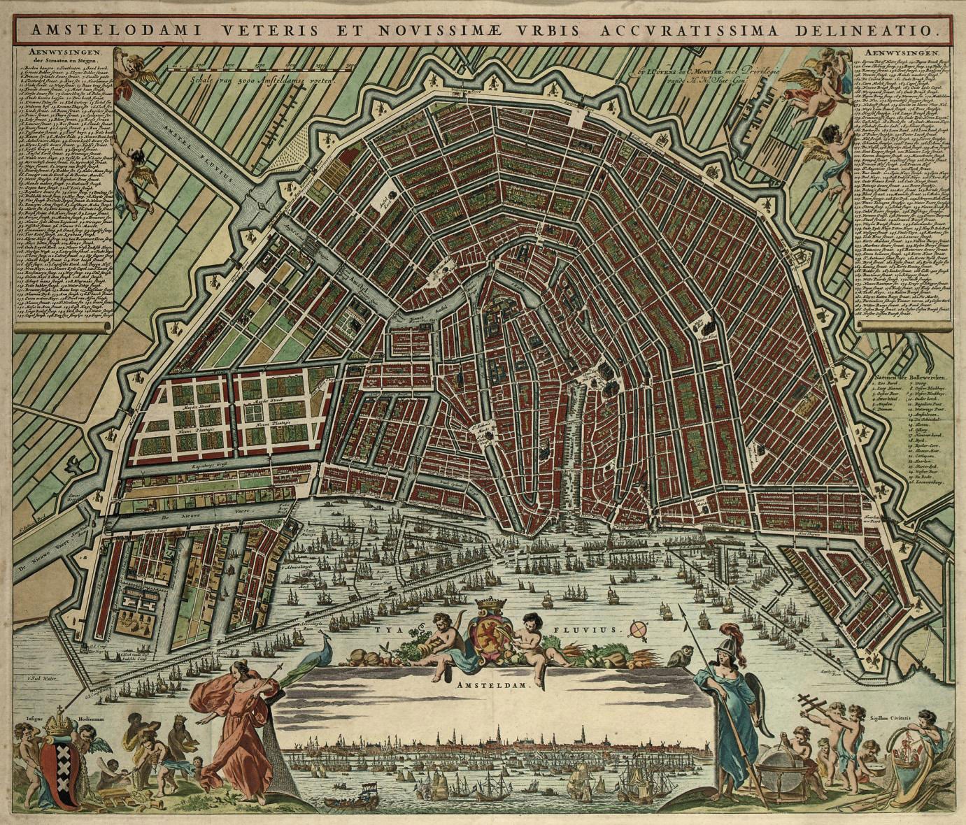 A HANDCOLOURED ENGRAVED MAP OF AMSTERDAM 'AMSTELODAMI VETERIS ET ...
