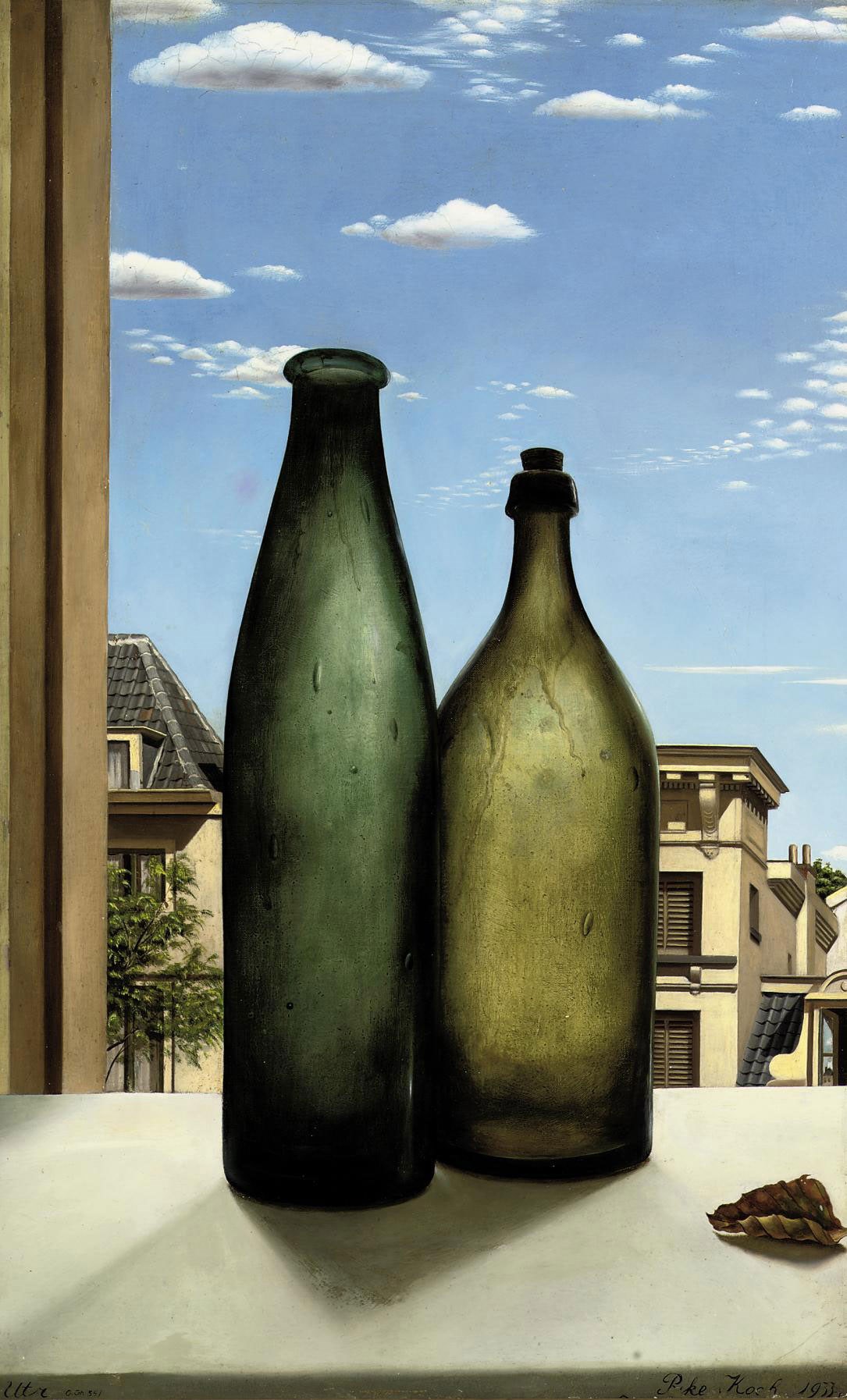 Pyke Koch (1901-1991) , Stilleven met twee flessen: bottles in an open ...