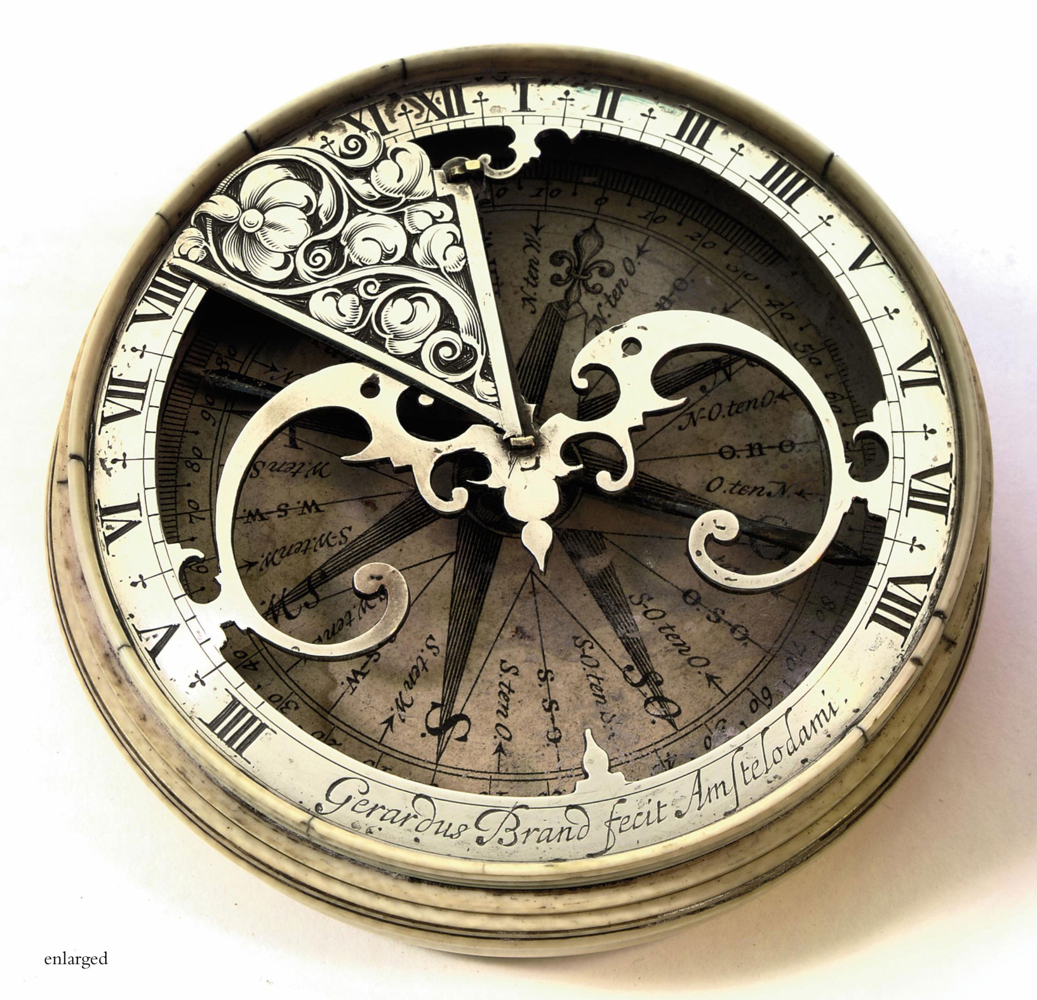 A DUTCH SILVER COMPASS SUNDIAL IN A TURNED IVORY POCKET CASE , GERARDUS ...