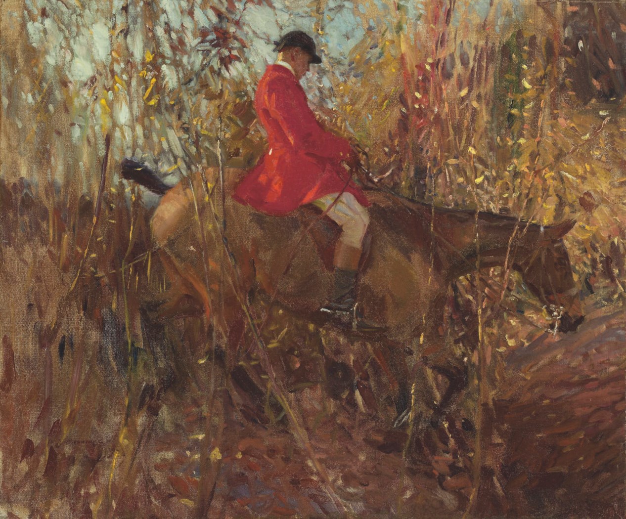 Sir Alfred James Munnings, P.R.A., R.W.S. (1878-1959) , A huntsman ...
