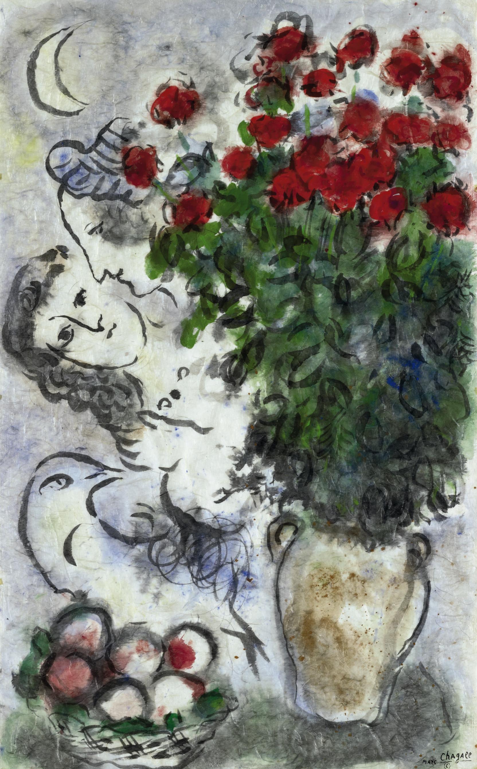Marc Chagall 1887 1985 Bouquet De Roses Rouges Christies