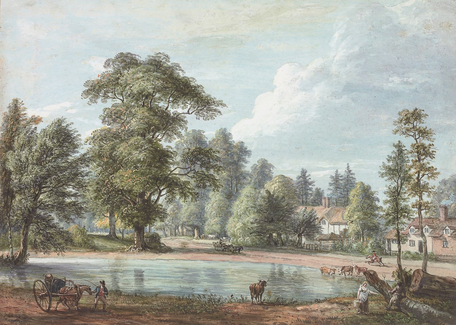 Paul Sandby, R.A. (Nottingham 1731-1809 London) , A village pond with ...