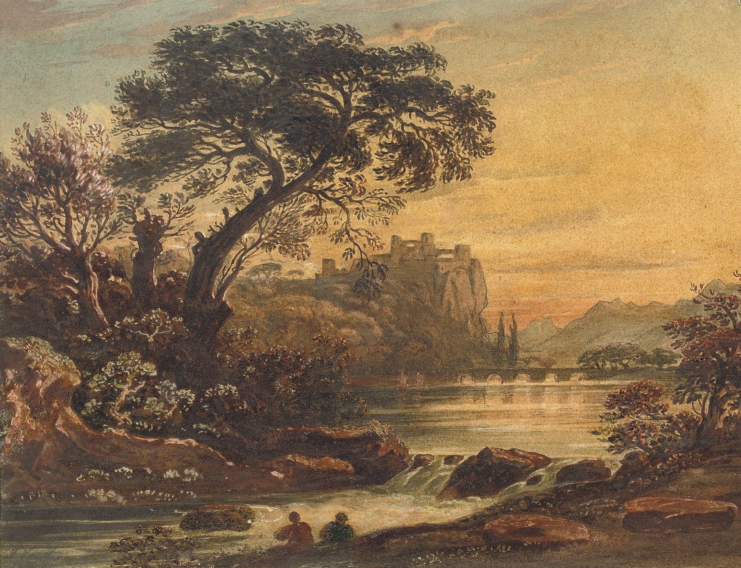 John Varley, O.W.S. (London 1778-1842) , A capriccio landscape with a ...