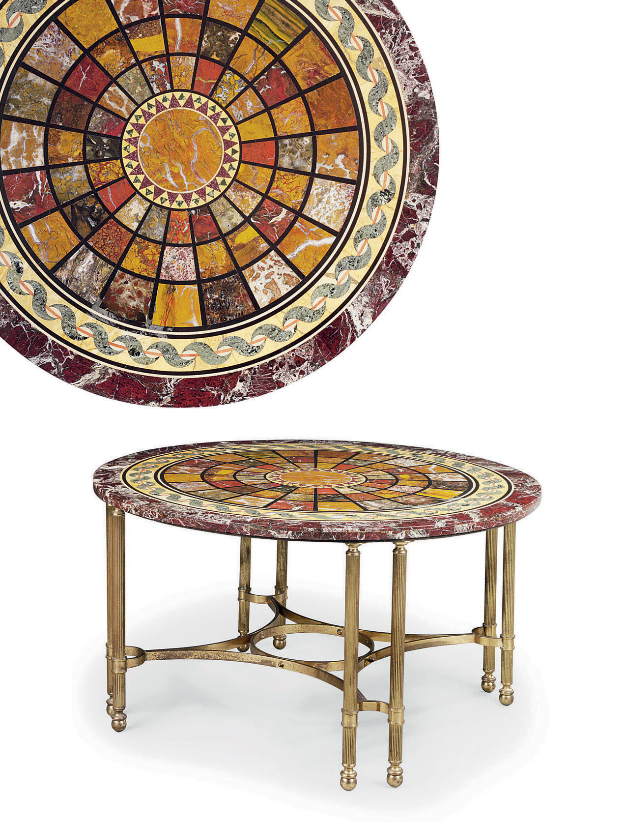 AN ITALIAN SPECIMEN JASPER, AFRICANO AND VERDE ANTICO MARBLE TABLE TOP