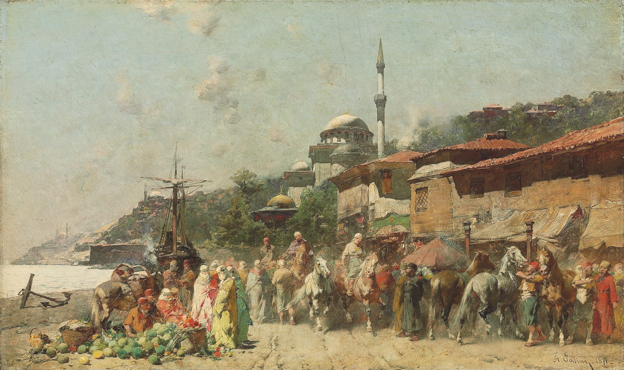 Alberto Pasini (Italian, 1826-1899) , A market on the Bosphorus ...